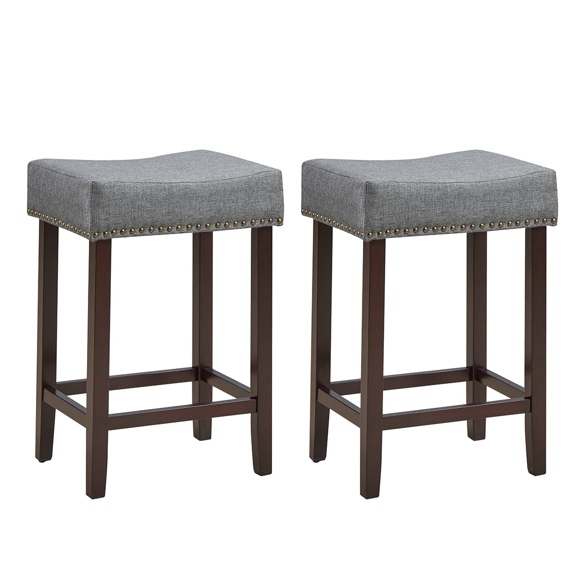 Costway Counter Bar Stools Set of 2, 24'' Height, Natural Wood Legs ...