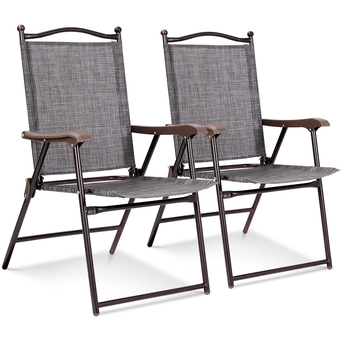 Costway Set of 2 Patio Folding Sling Back Chairs Camping Deck Garden ...