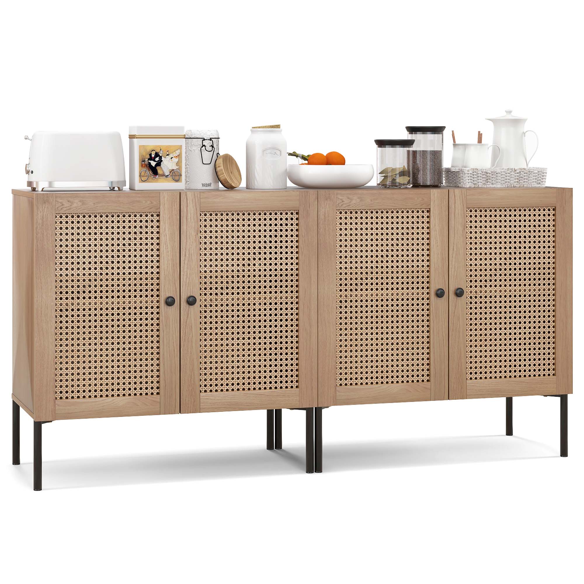 Costway Set of 2 Rattan Buffet Sideboard Wine Storage Cabinet Cupboard ...