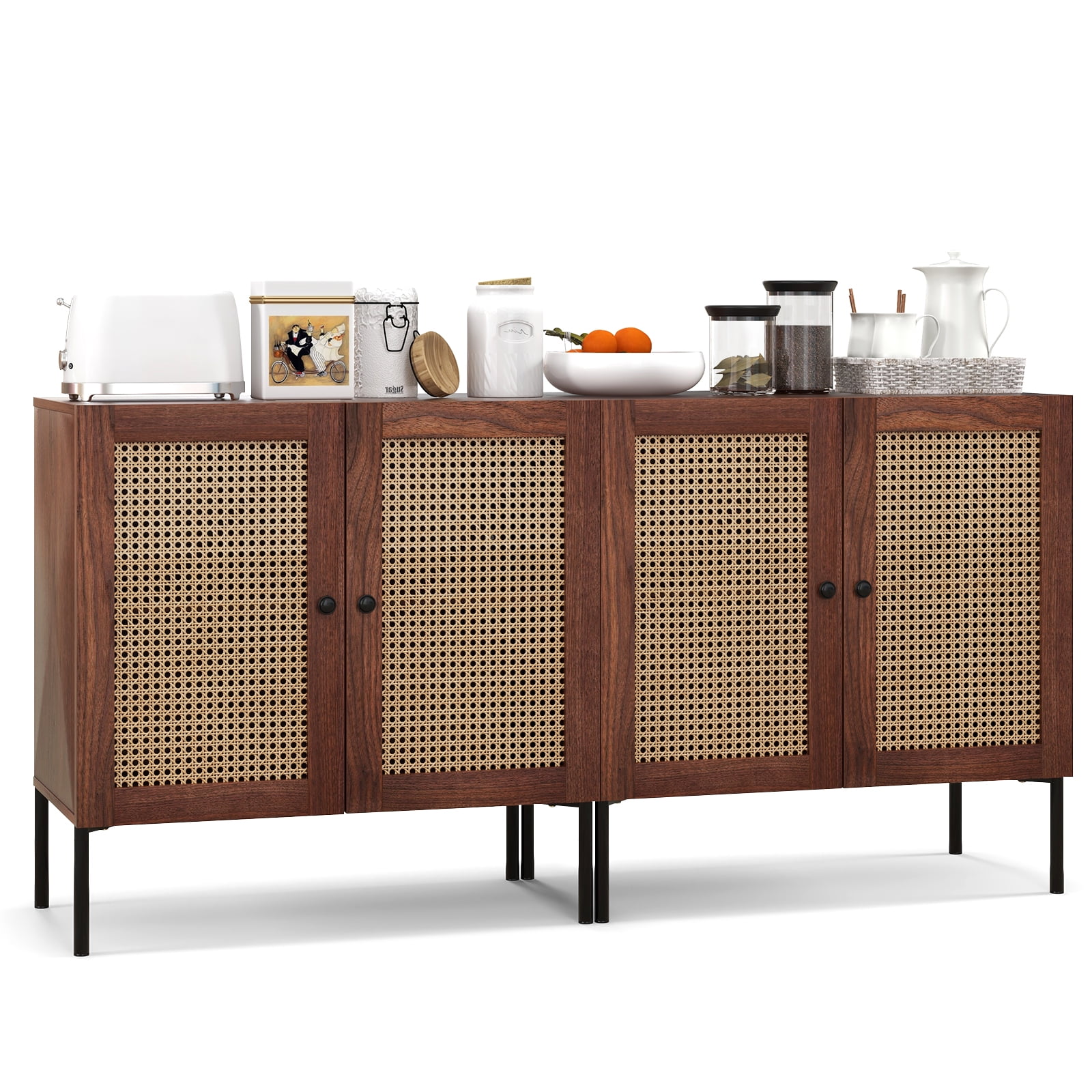 Costway Set of 2 Rattan Buffet Sideboard Wine Cabinet Cupboard w ...