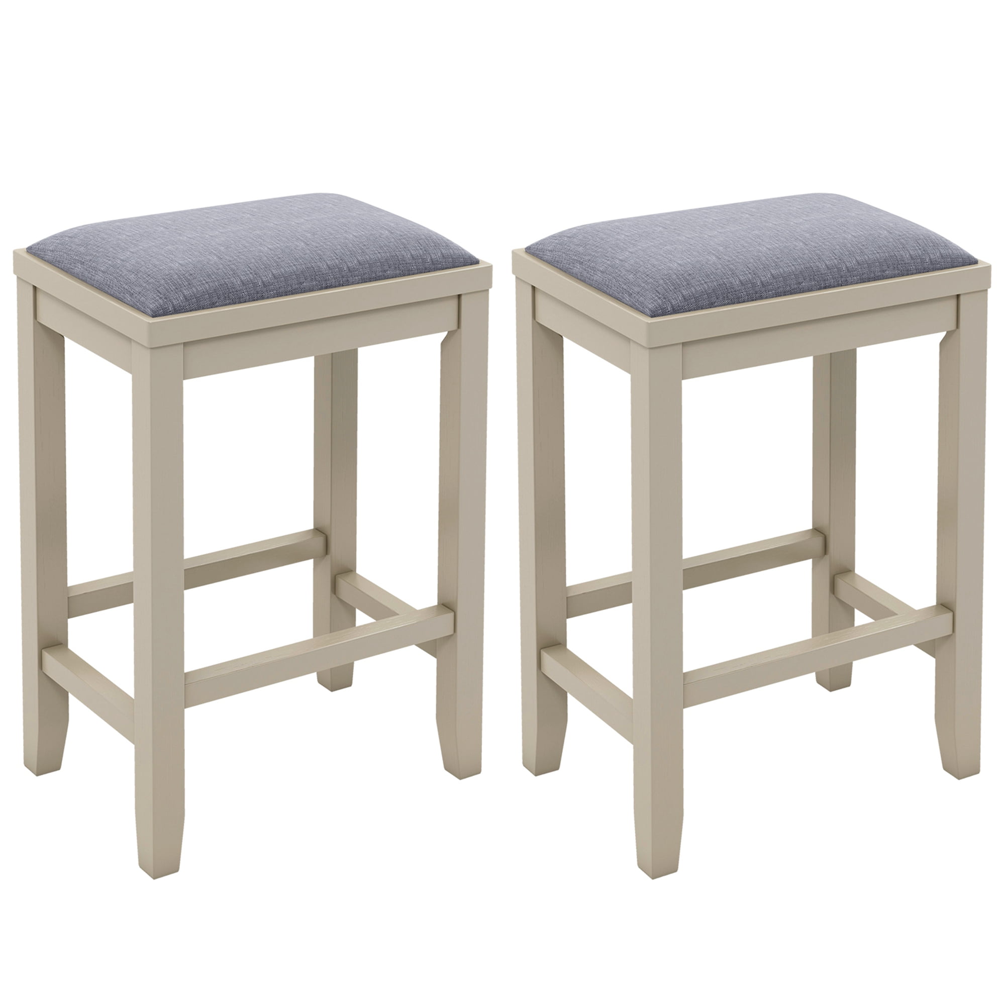 Costway Set of 2 Upholstered Kitchen Bar Stools With Wooden Counter ...