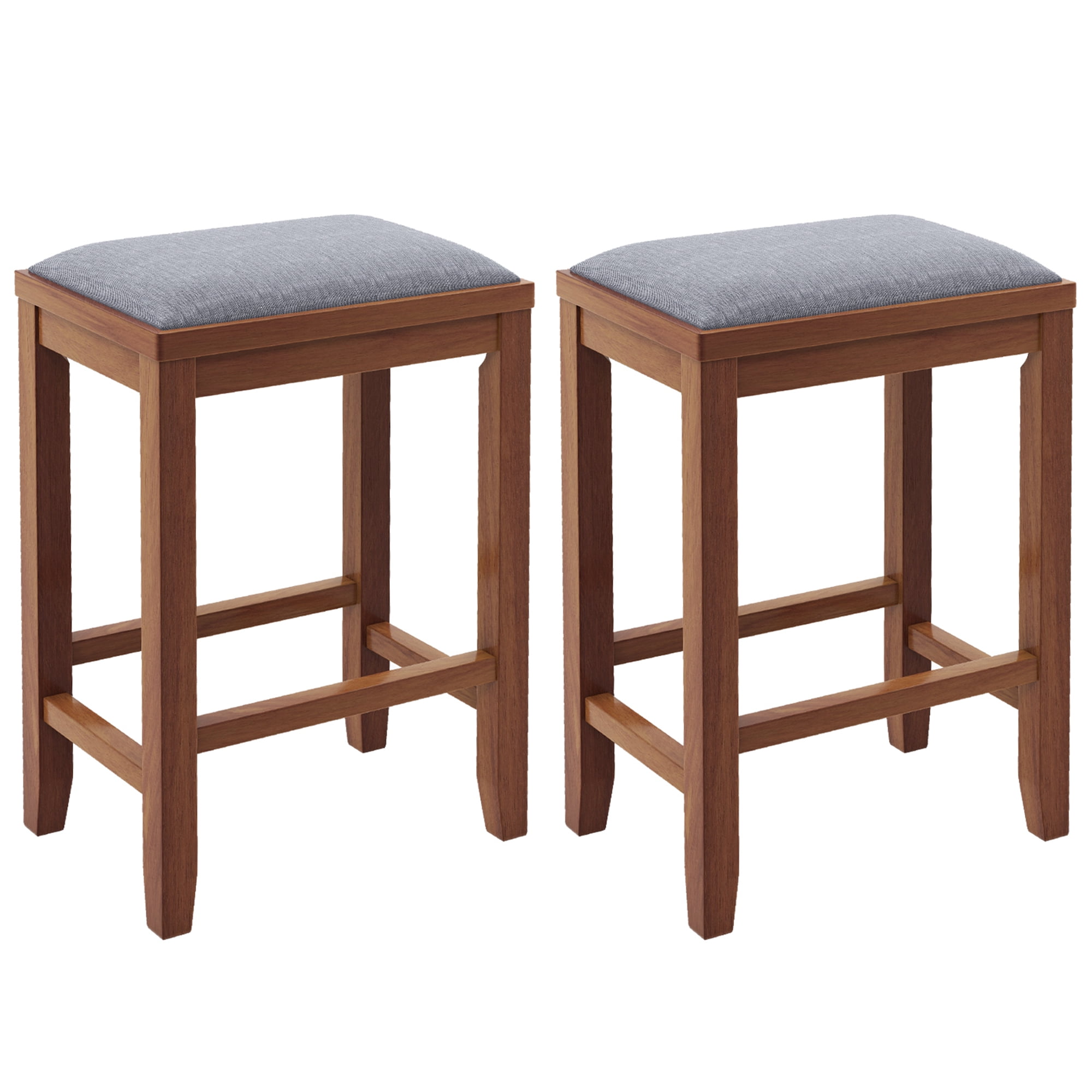 Costway Set of 2 Upholstered Bar Stools Wooden Counter Height Dining ...