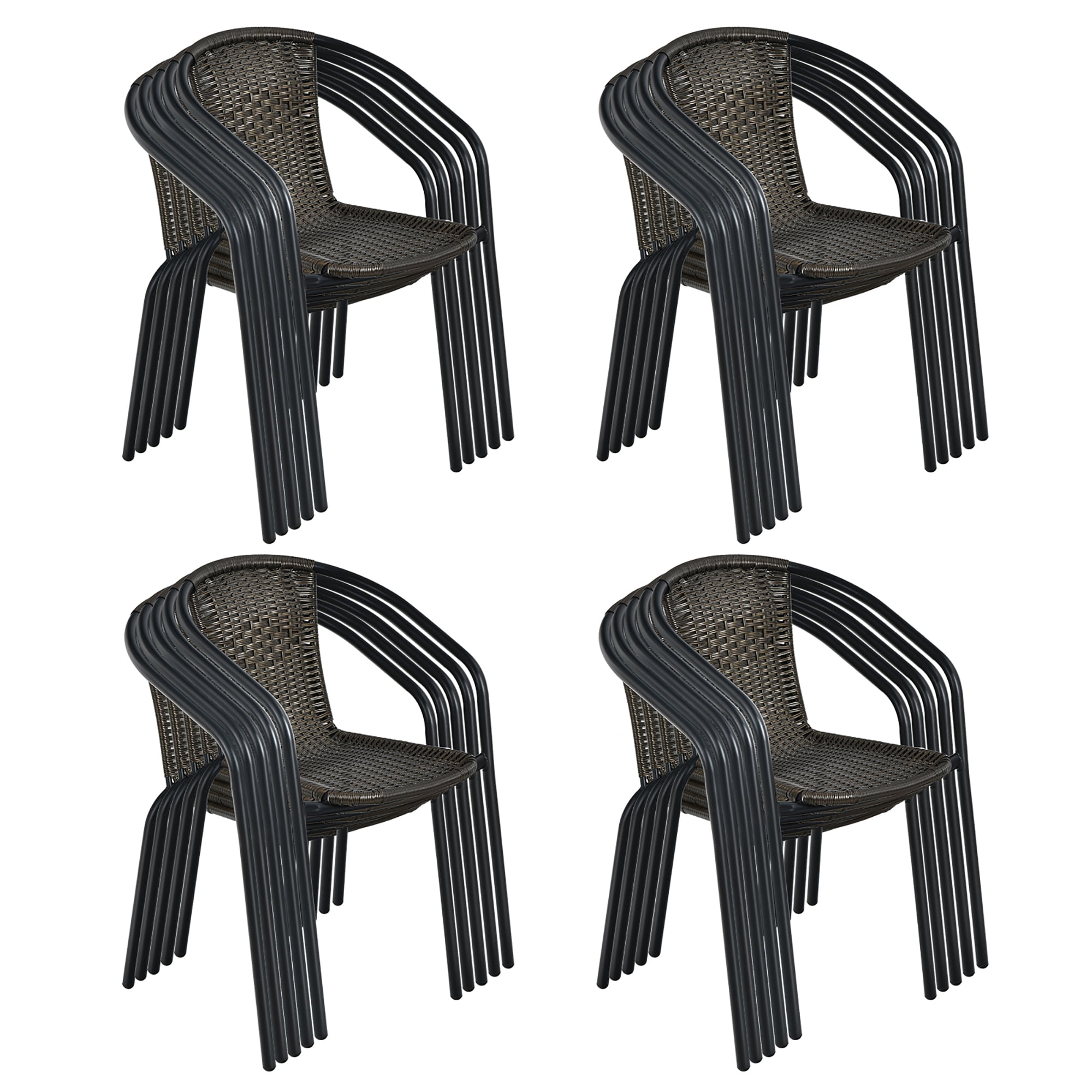 Costway Set of 20 Rattan Dining Stack Chair Armrest Indoor &Outdoor ...