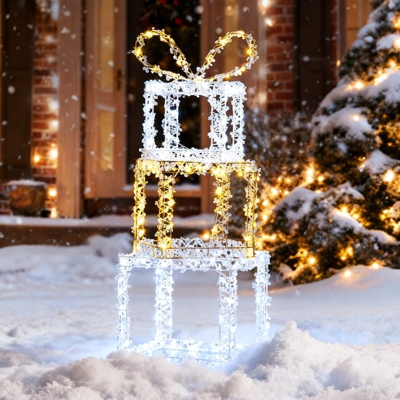 Costway Set of 3 Pre-Lit Christmas Present Box Lights with Warm & Cold ...