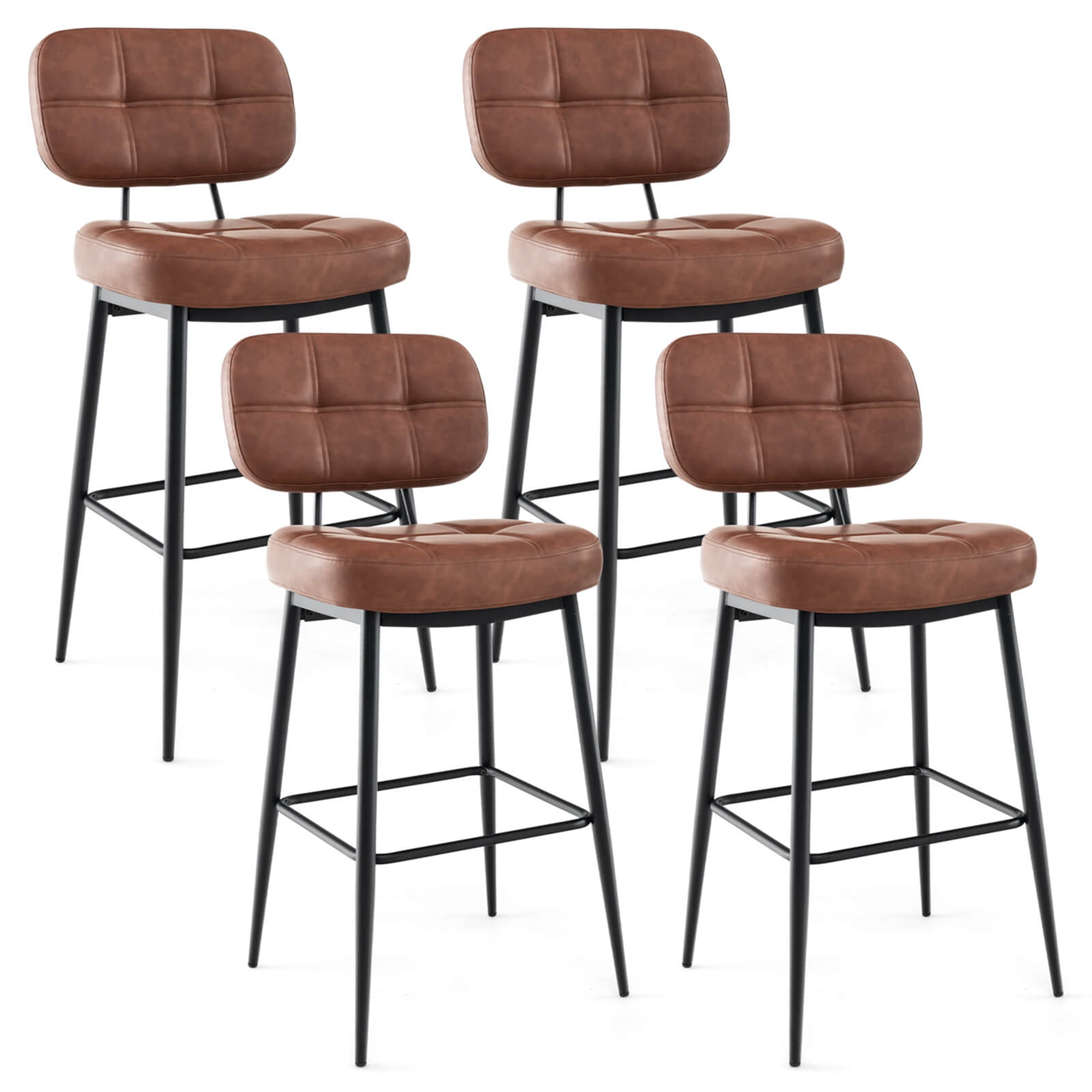 Costway Set of 4 Bar Stools with Padded Seat Footrest & Metal Legs PU ...