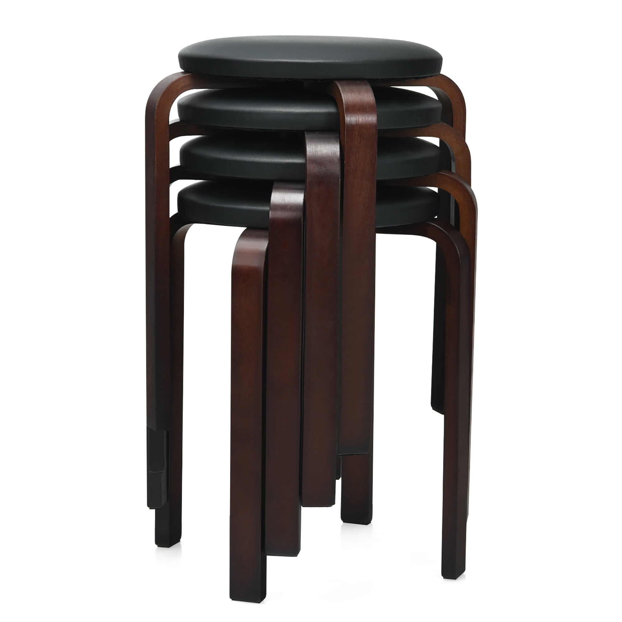 Costway Set of 4 Bentwood Round Stools, Stackable Kitchen Dining Chairs ...