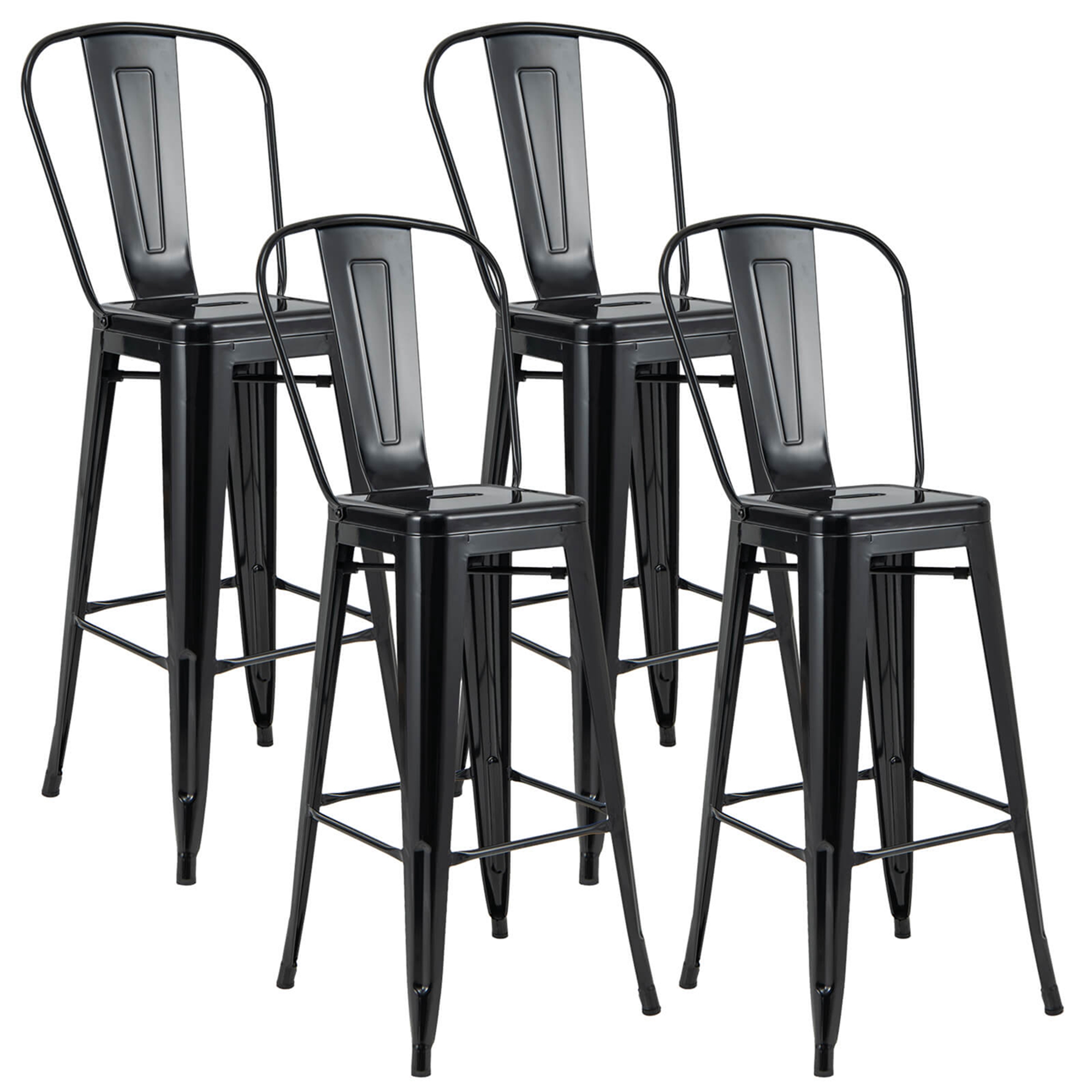 Set of 4 High Top Stools 30'' Metal Counter Height Barstools Industrial ...