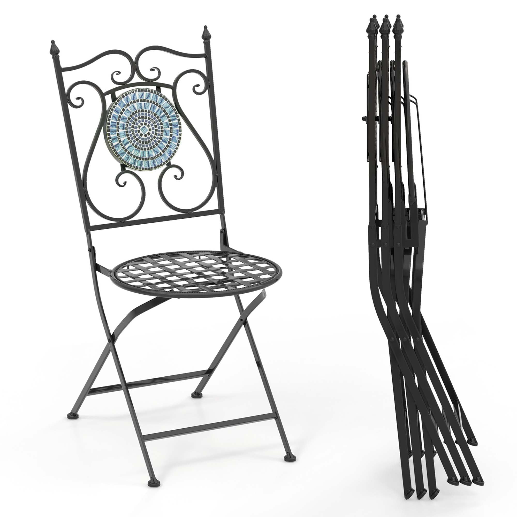 Costway Set of 4 Mosaic Chairs for Patio with Decorative Backrest Heavy ...