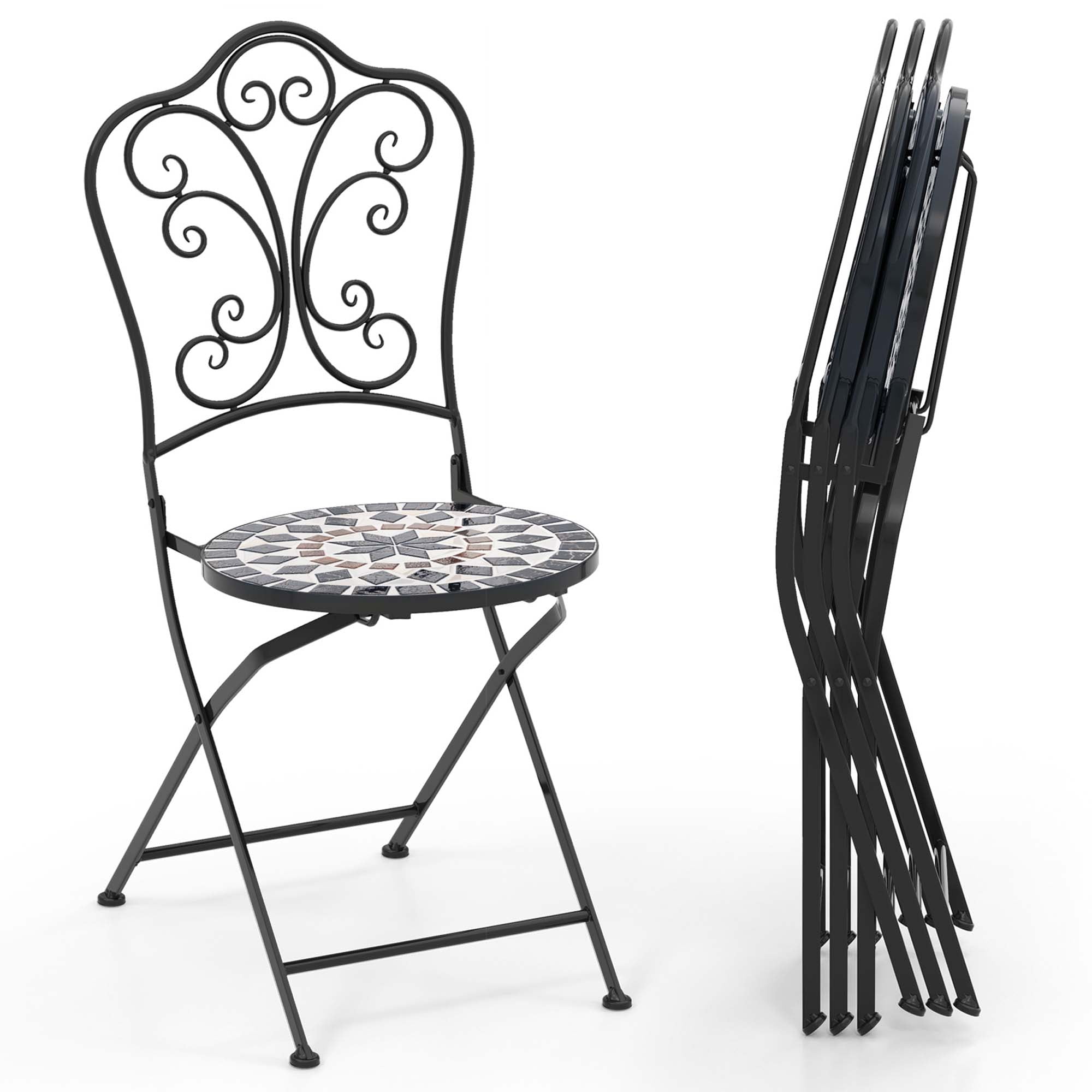 Costway Set of 4 Mosaic Chairs for Patio with Decorative Backrest Heavy ...