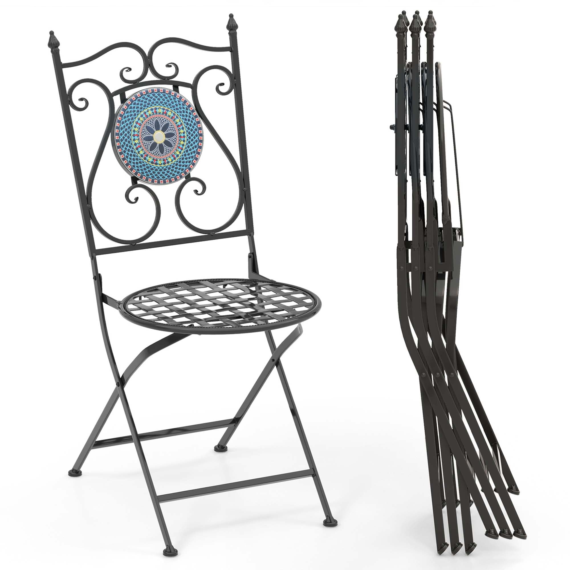 Costway Set of 4 Mosaic Chairs for Patio with Decorative Backrest Heavy ...