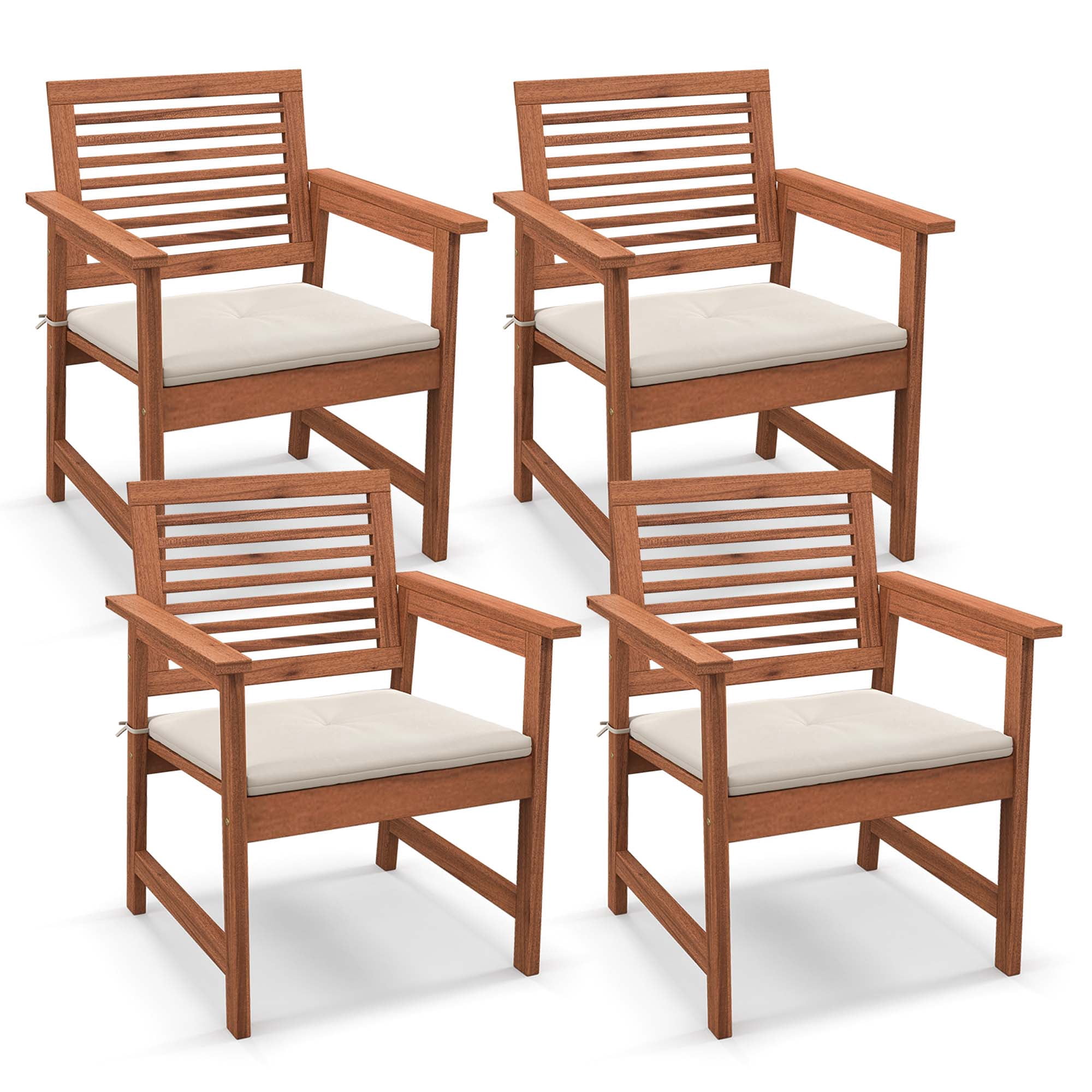 Costway Set of 4 Outdoor Dining Chair Patio Solid Wood Chairs with ...
