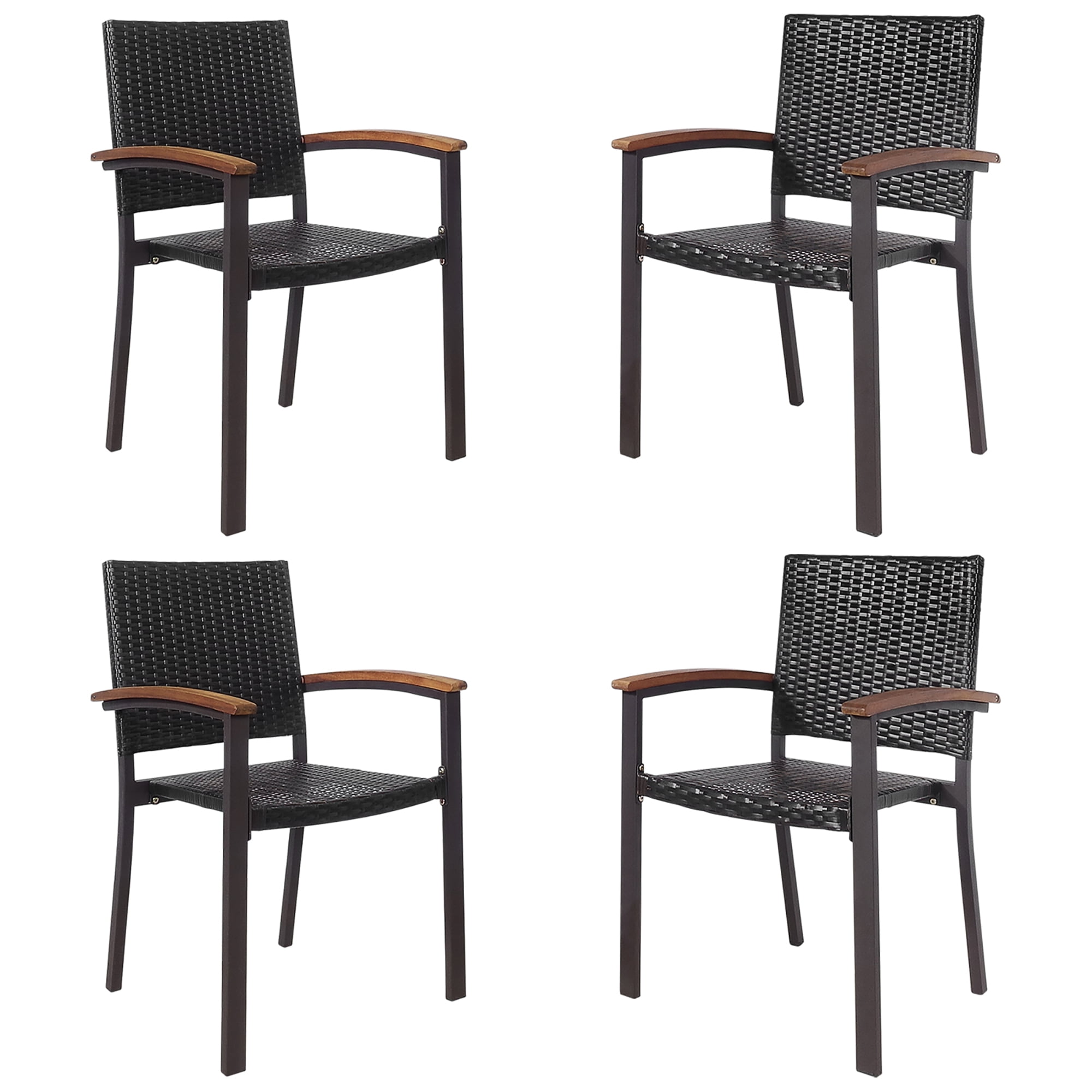 Costway Set of 4 Stackable Outdoor Patio PE Rattan Dining Chairs with ...