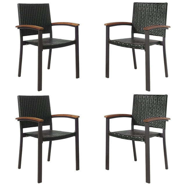 Costway Set of 4 Stackable Outdoor Patio PE Rattan Dining Chairs with ...