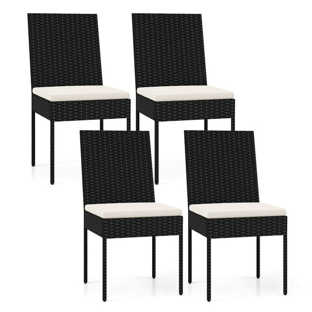 Costway Set of 4 Patio Rattan Wicker Dining Chairs Set Cushioned Seat ...