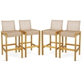 Costway 4-Piece Outdoor High Stool Set - Acacia Wood & Rattan Bar ...