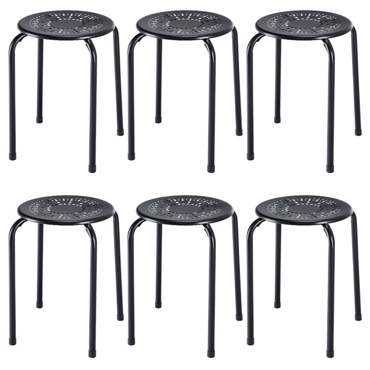 Costway 6Pcs Stackable Black Metal Stools with Round Top, Daisy ...