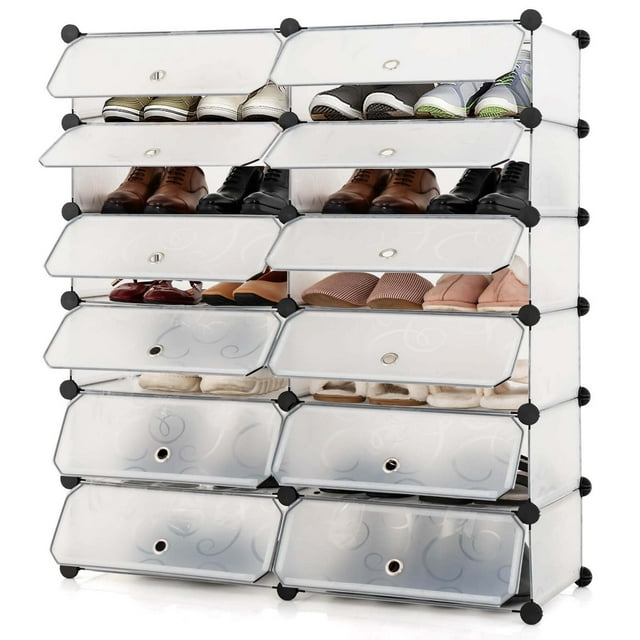 Costway Shoe Rack 12-Cube DIY Plastic Shoe Cabinet Multi Use Modular ...
