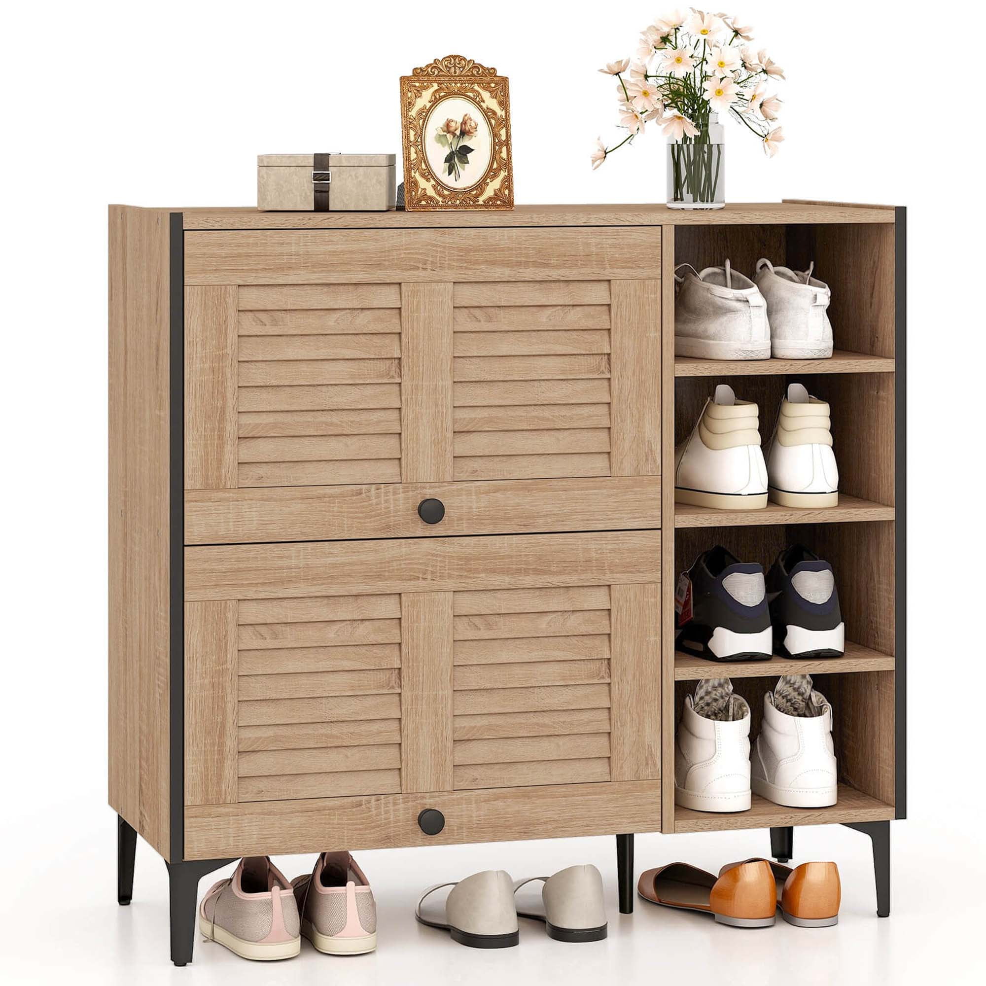 Costway Shoe Storage Cabinet with Flip Doors Adjustable and Removable ...