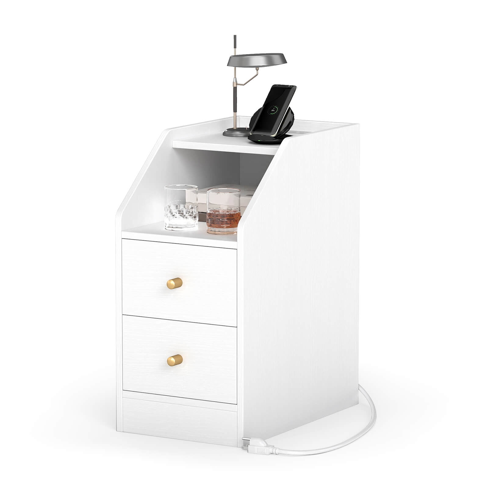 Costway Side Table with Charging Station, Storage Drawers, Sofa Couch ...