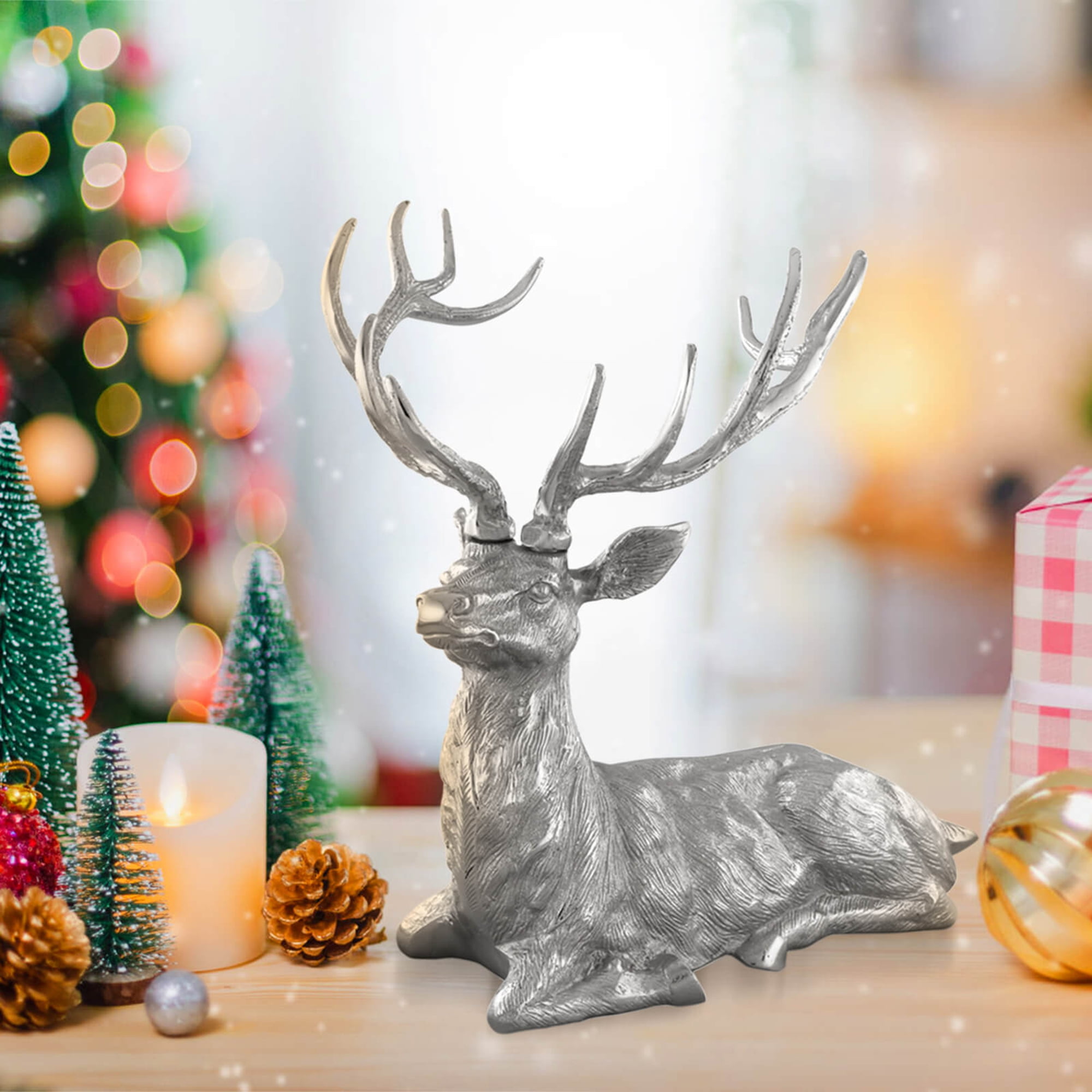 Costway Sitting Reindeer Statue Christmas Decor Statue Aluminum 17.5" x ...