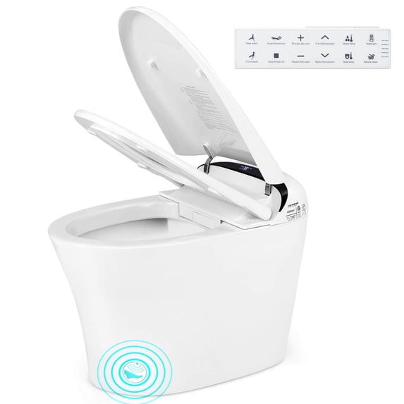 Costway Smart Toilet with LED Display Adjustable Heated Seat Dryer Auto ...