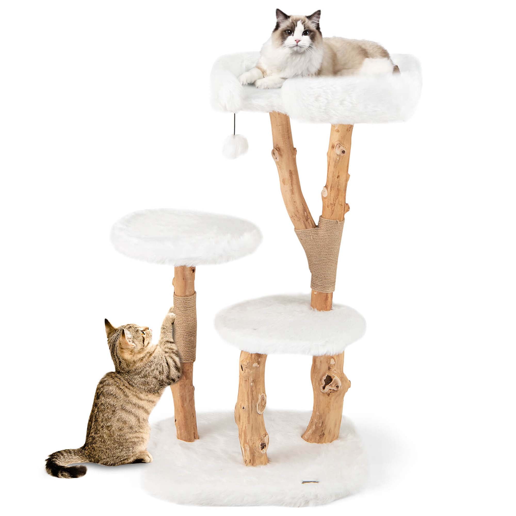 Costway Solid Wood Cat Tree with Perch Natural Jute Scratching Posts ...