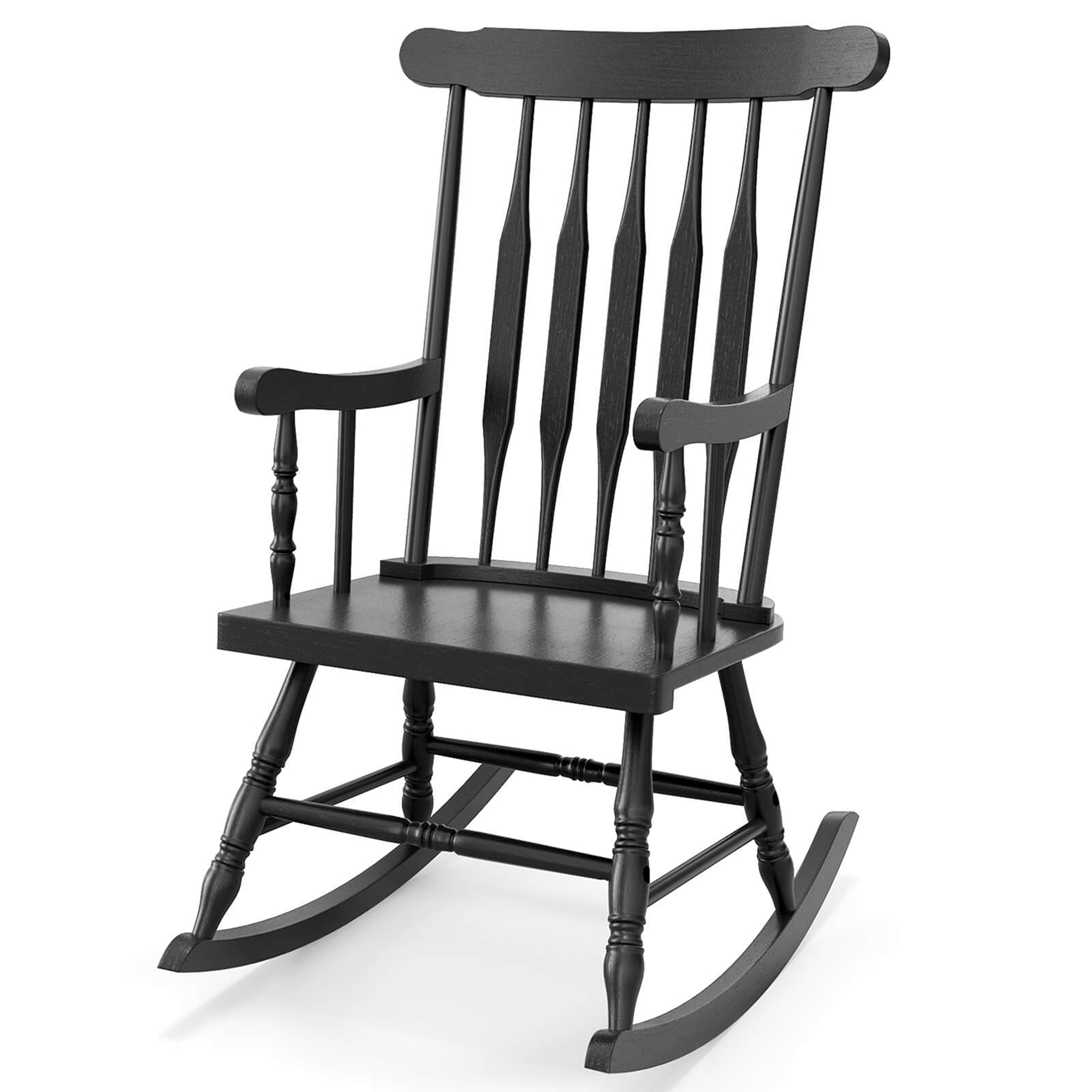 Costway Wooden Rocking Chair, Solid Wood, Indoor/Outdoor Porch Rocker ...