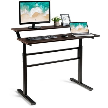 Costway Adjustable Height Computer Desk, Mobile Manual Workstation, Sit ...