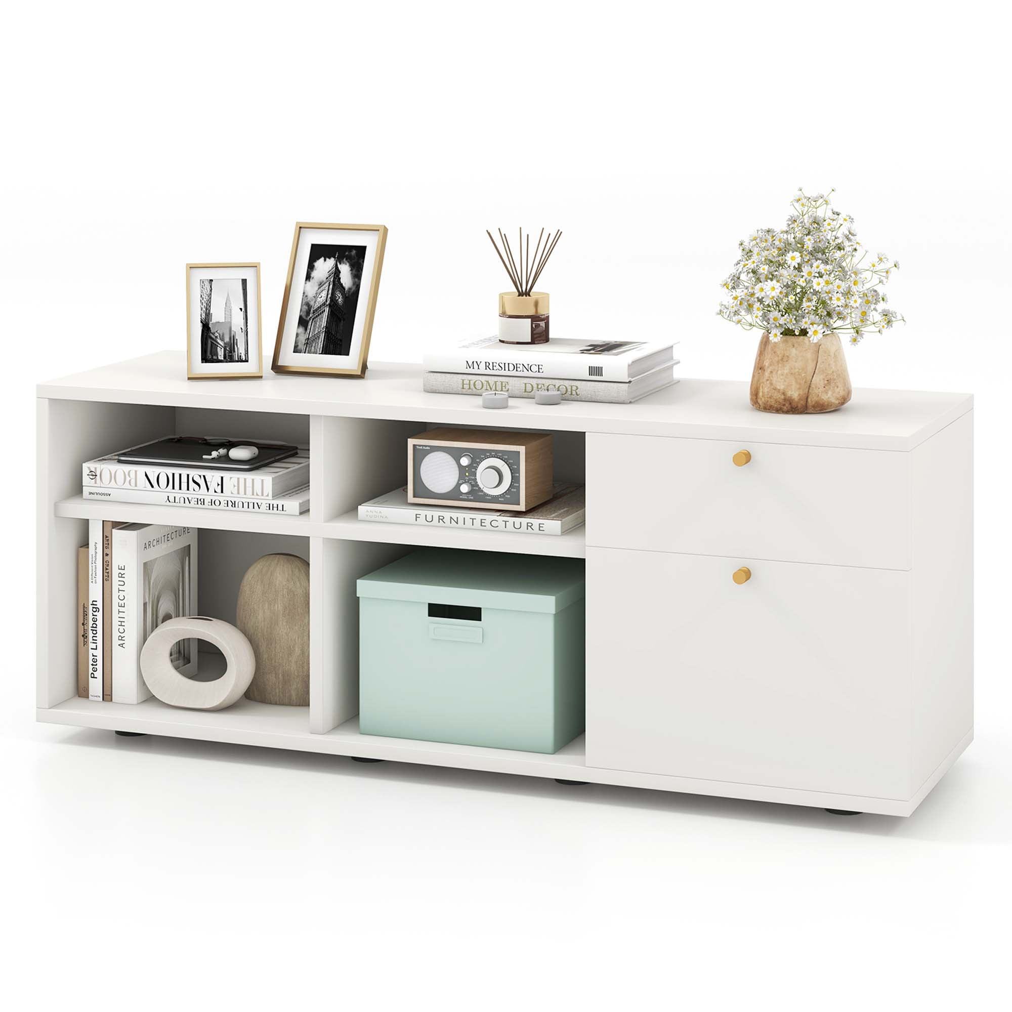 Costway Storage Cabinet with 2 Drawers 4 Cubes Adjustable Feet Floor ...