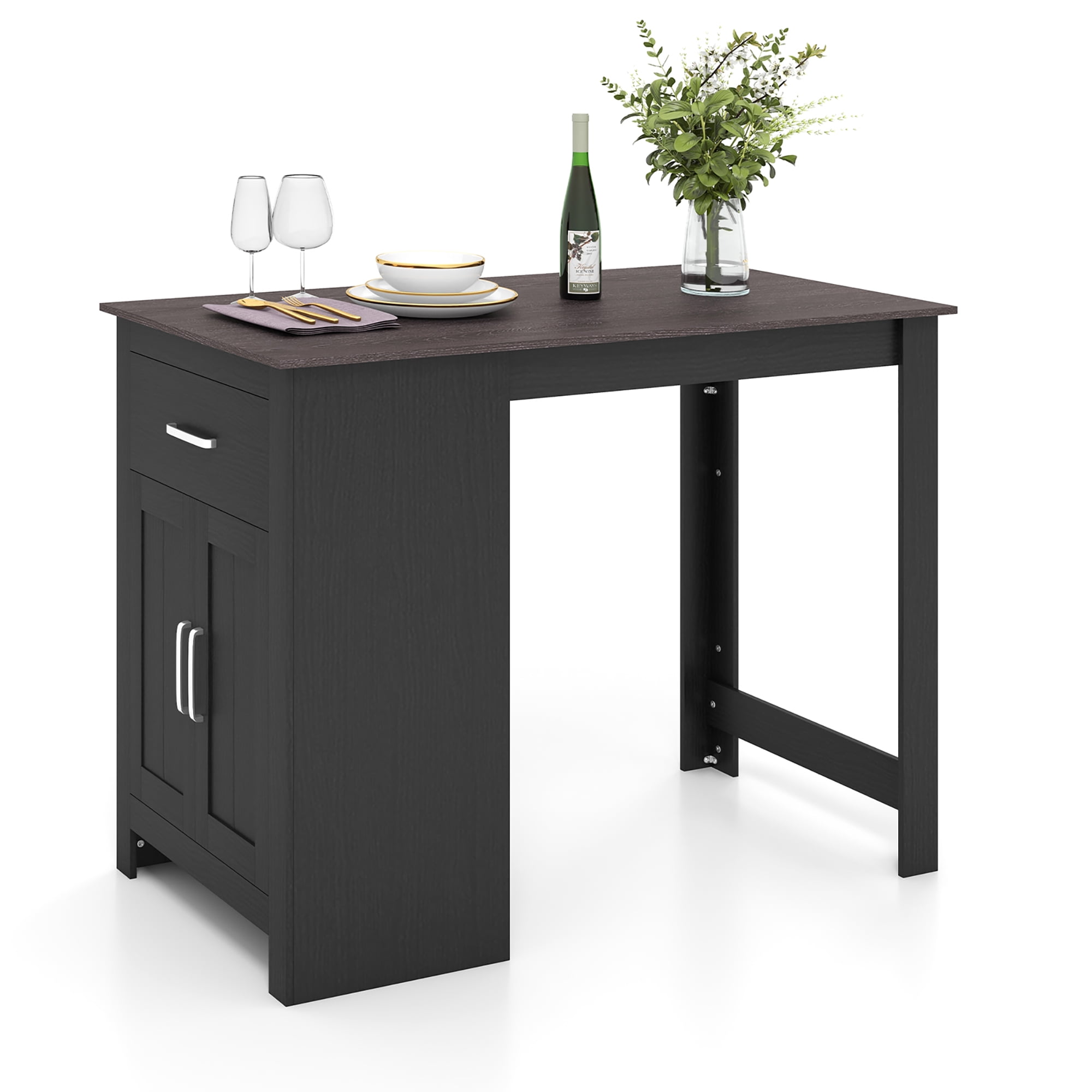 Costway Slim Wood Indoor Bar Table 35.5' Counter Height Dining Table ...