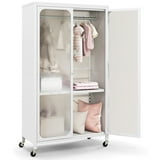 Costway Mobile Storage Wardrobe Cabinet with Hanging Rod, Adjustable ...
