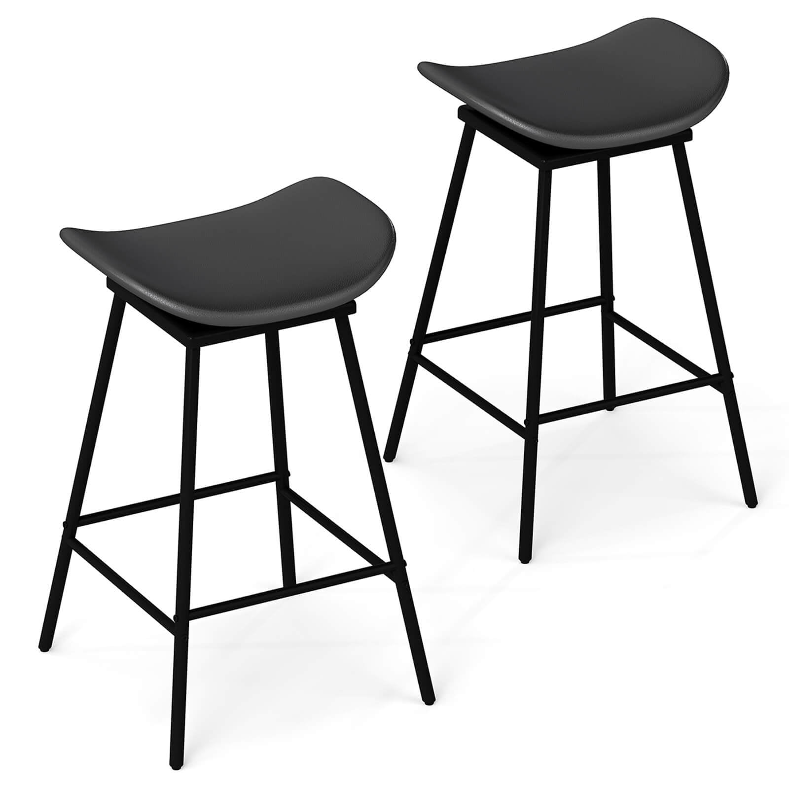 Costway Swivel Barstools Set of 2 Faux Leather Upholstered Backless Bar ...