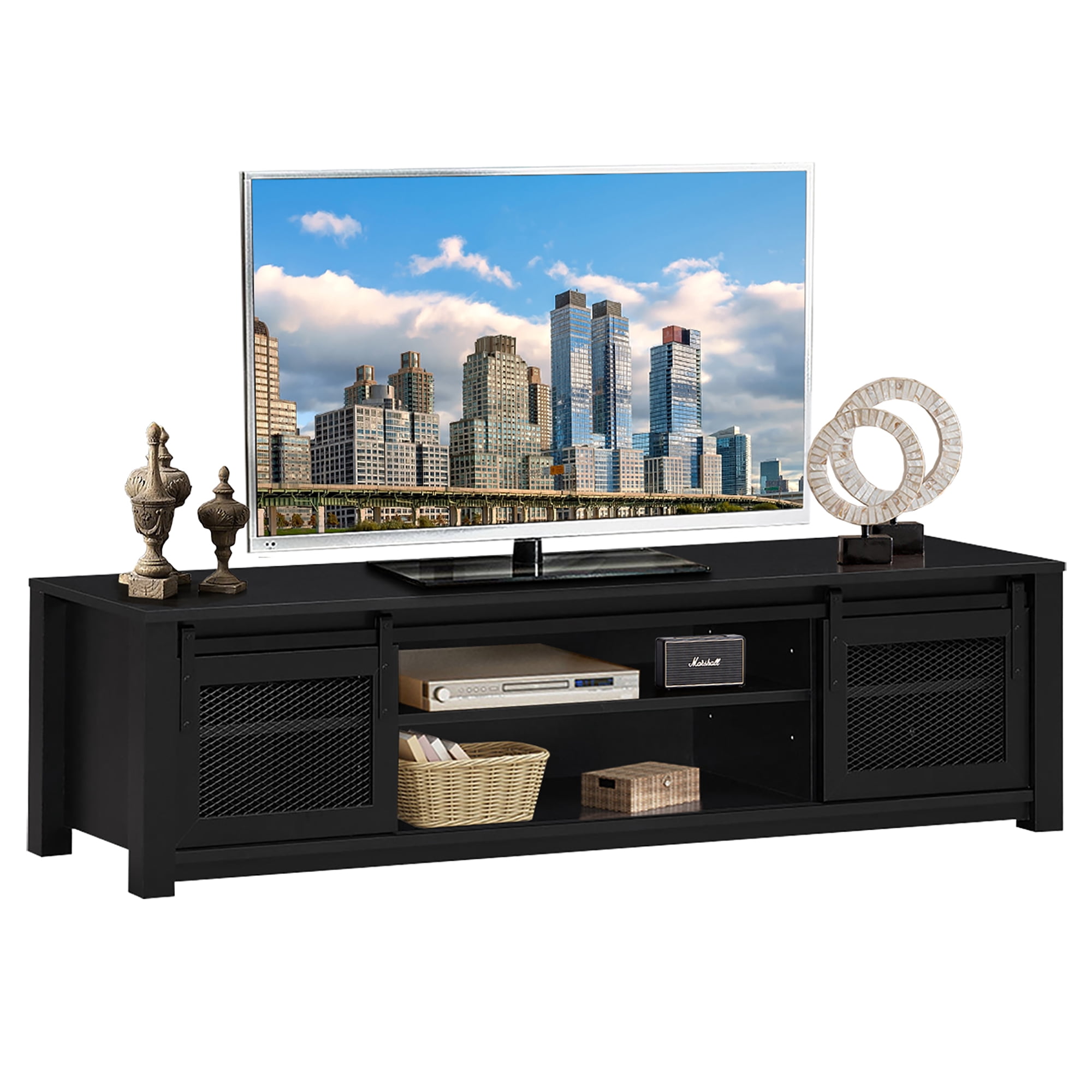 Costway 65'' TV Stand with Sliding Metal Mesh Doors & Adjustable ...