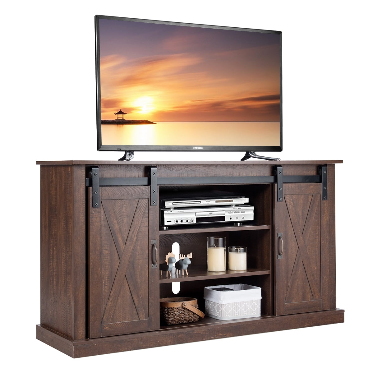 Costway TV Stand Sliding Barn Door Media Center Console Cabinet ...