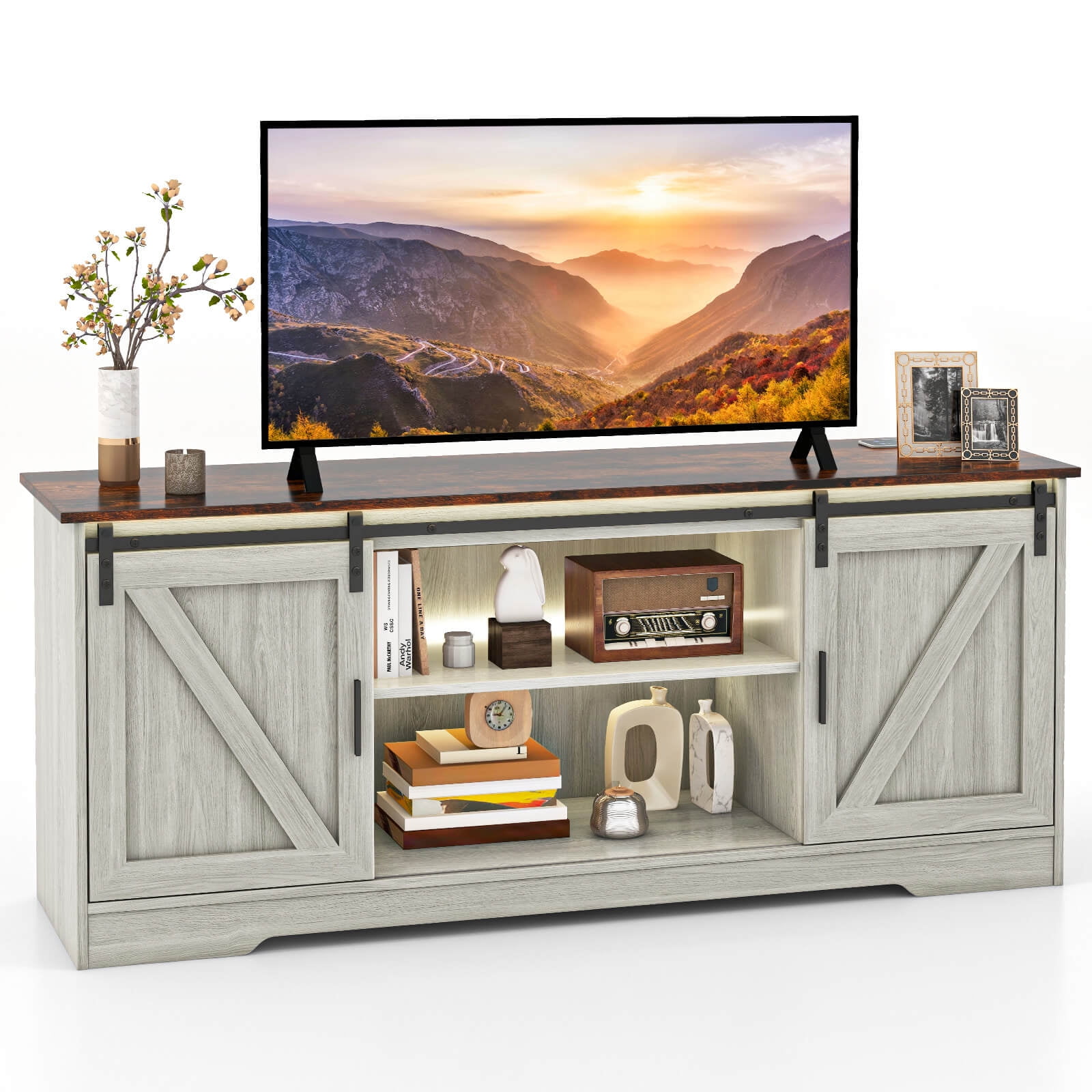 Costway TV Stand for 65" TVs with LED Lights Adjustable Brightness ...
