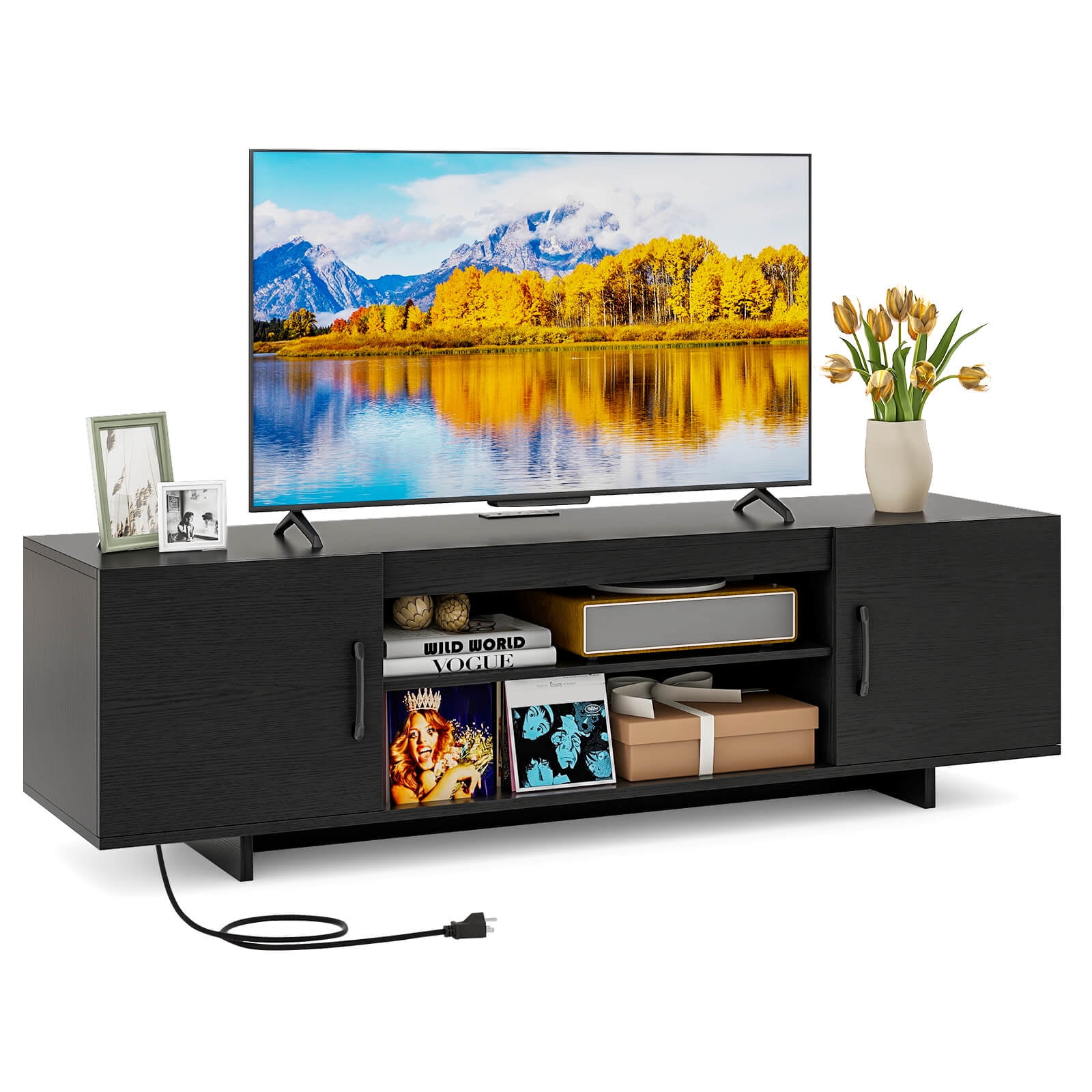 Costway TV Stand for 70" TVs Modern Entertain Center with Power Outlet ...
