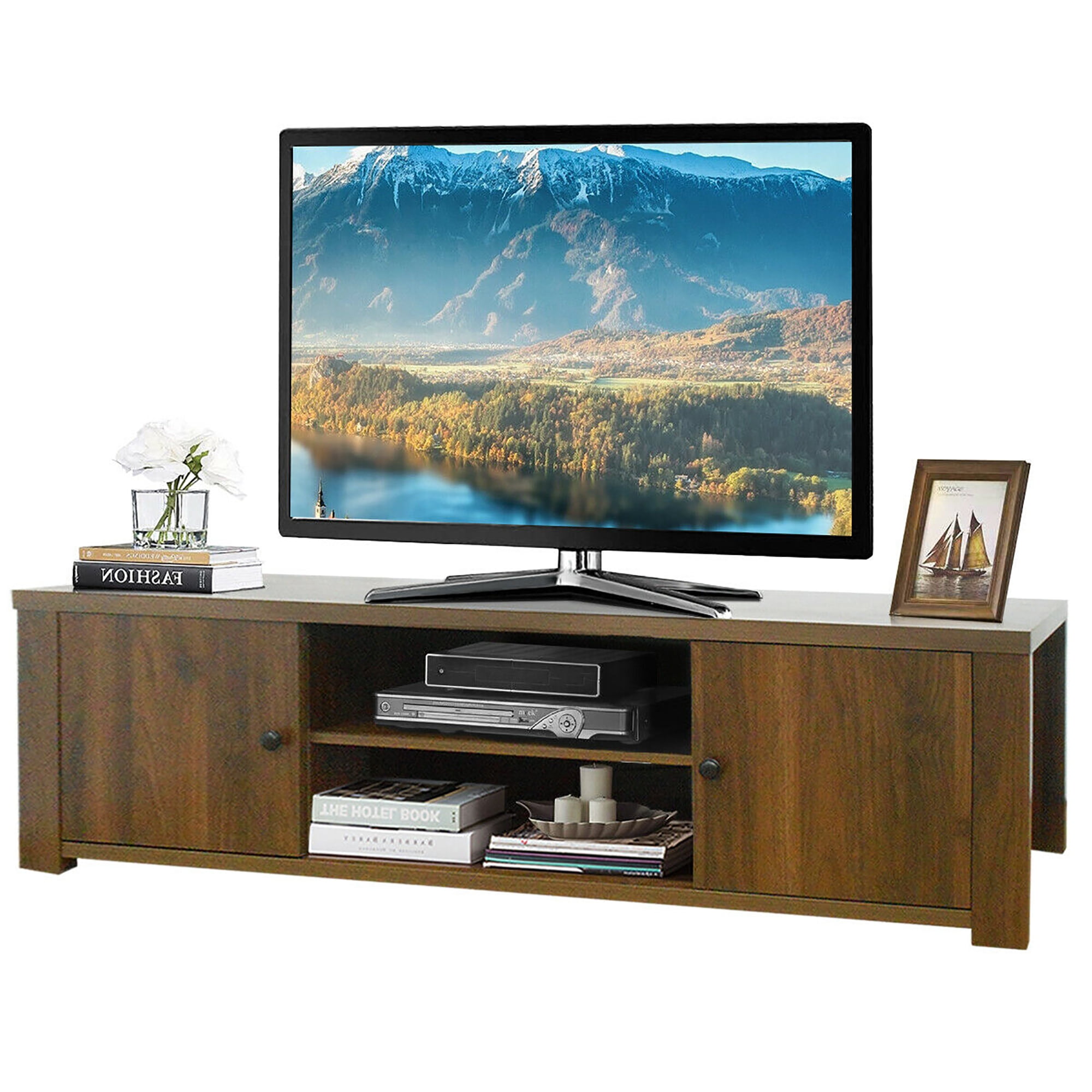 Costway TV Stand for 65'' TV with Storage Cabinets, Open Shelves and ...