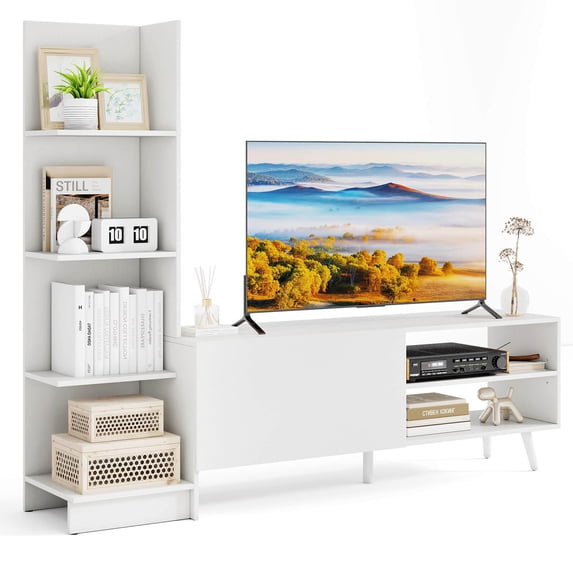 Costway TV Stand for TVs up to 50'' with Bookshelf & 3-Position ...