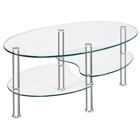 Ktaxon 35" Clear Glass Oval Side Coffee Table Shelf Chrome Base Living ...