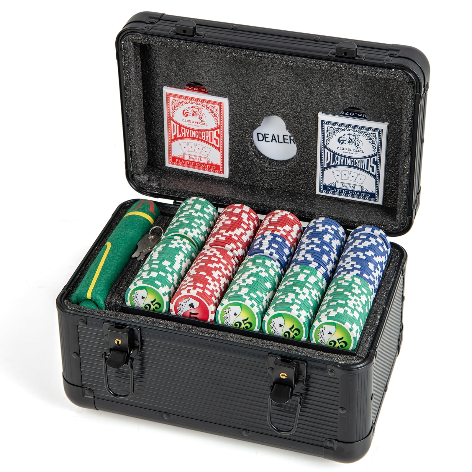 Costway Texas Holdem Poker Chip Set with 600 Pieces Chips 2 Deck of ...