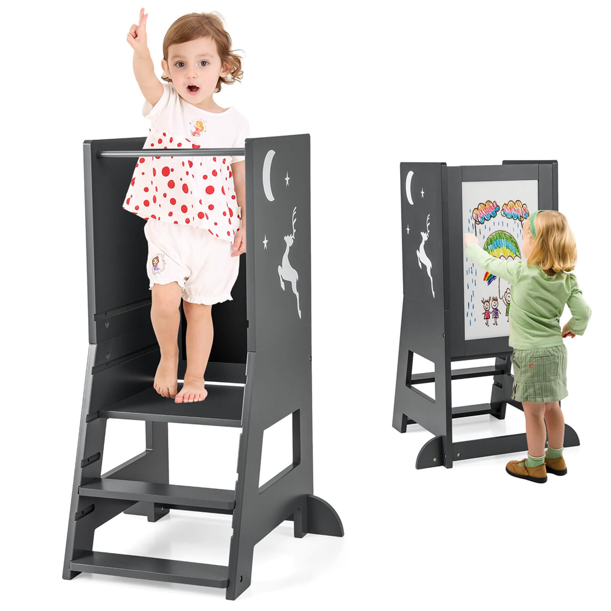 Costway Toddler Kitchen Stool Helper Baby Standing Tower with ...