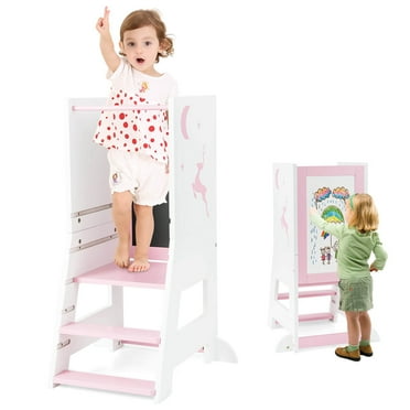 Qaba Toddler Tower, Toddler Step Stool, 2 in 1 Toddler Kitchen Stool ...