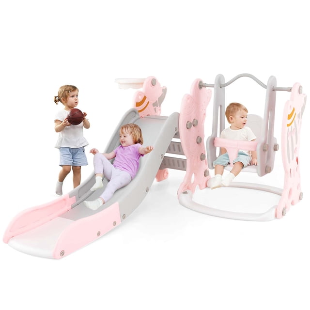 Costway Toddler Slide and Swing Set 4-in-1 Indoor Playground with ...
