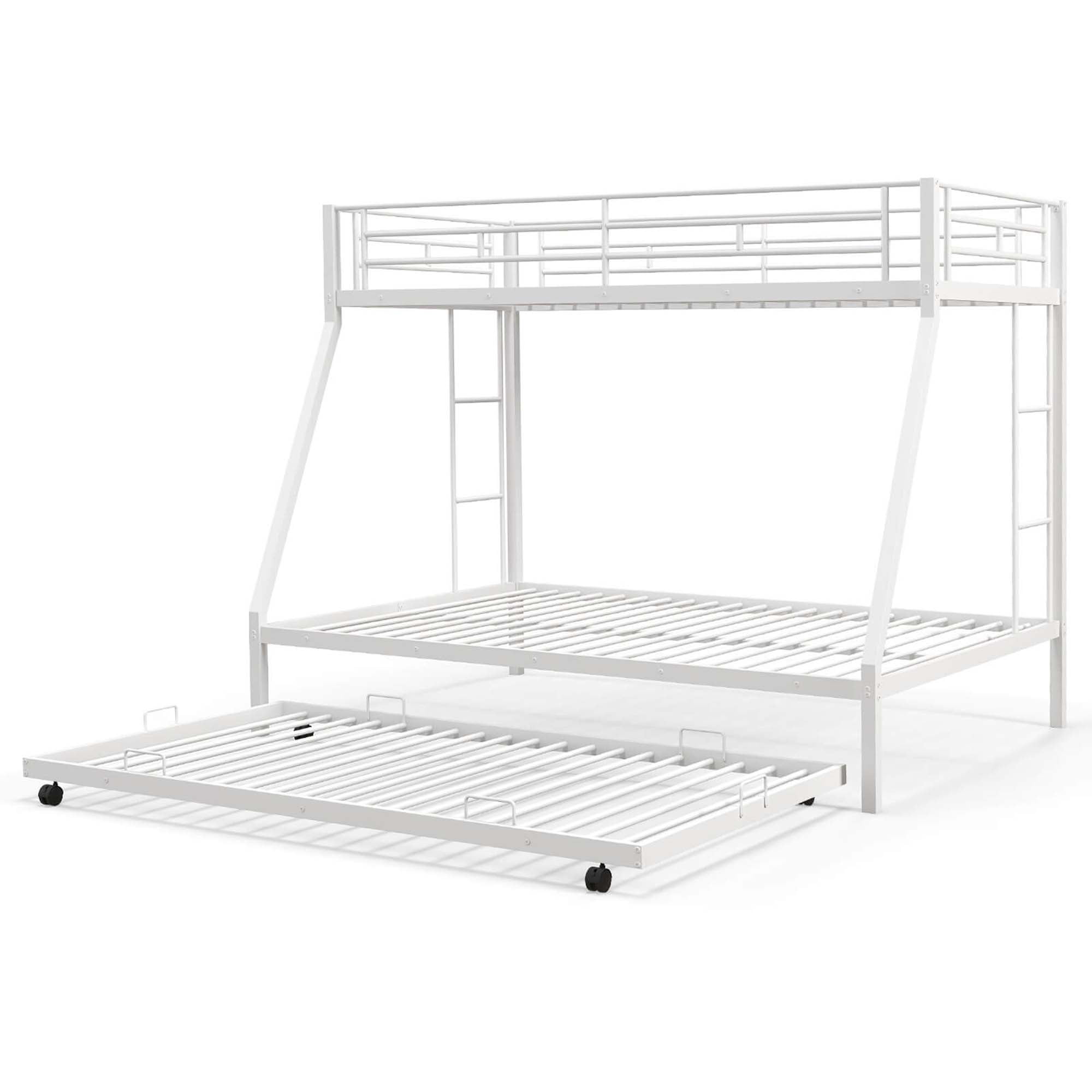 Costway Twin Over Full Metal Slats Bunk Bed Frame with Trundle, Guard ...