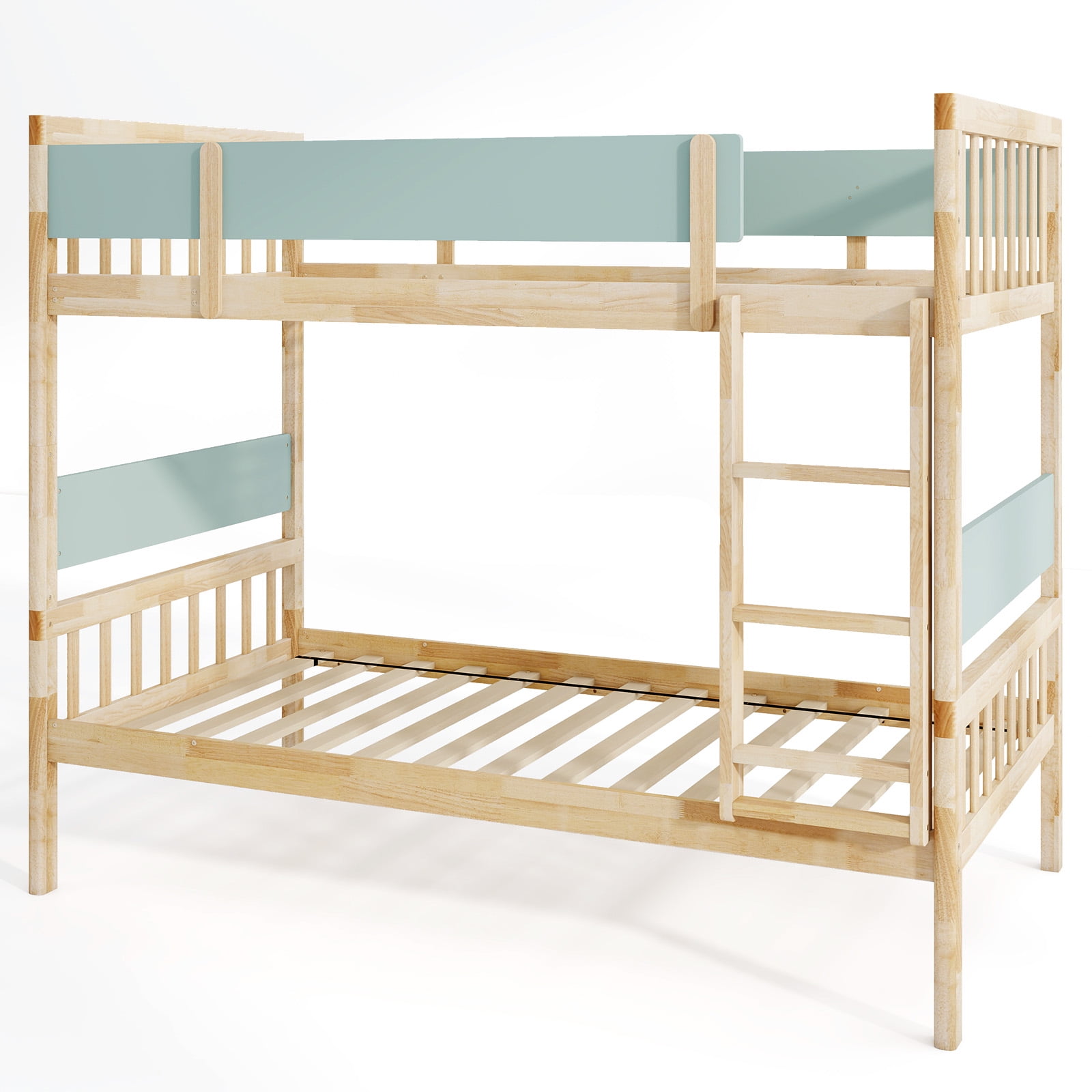 Costway Twin Over Twin Bunk Bed Solid Wood Bed Frame with Ladder Full ...