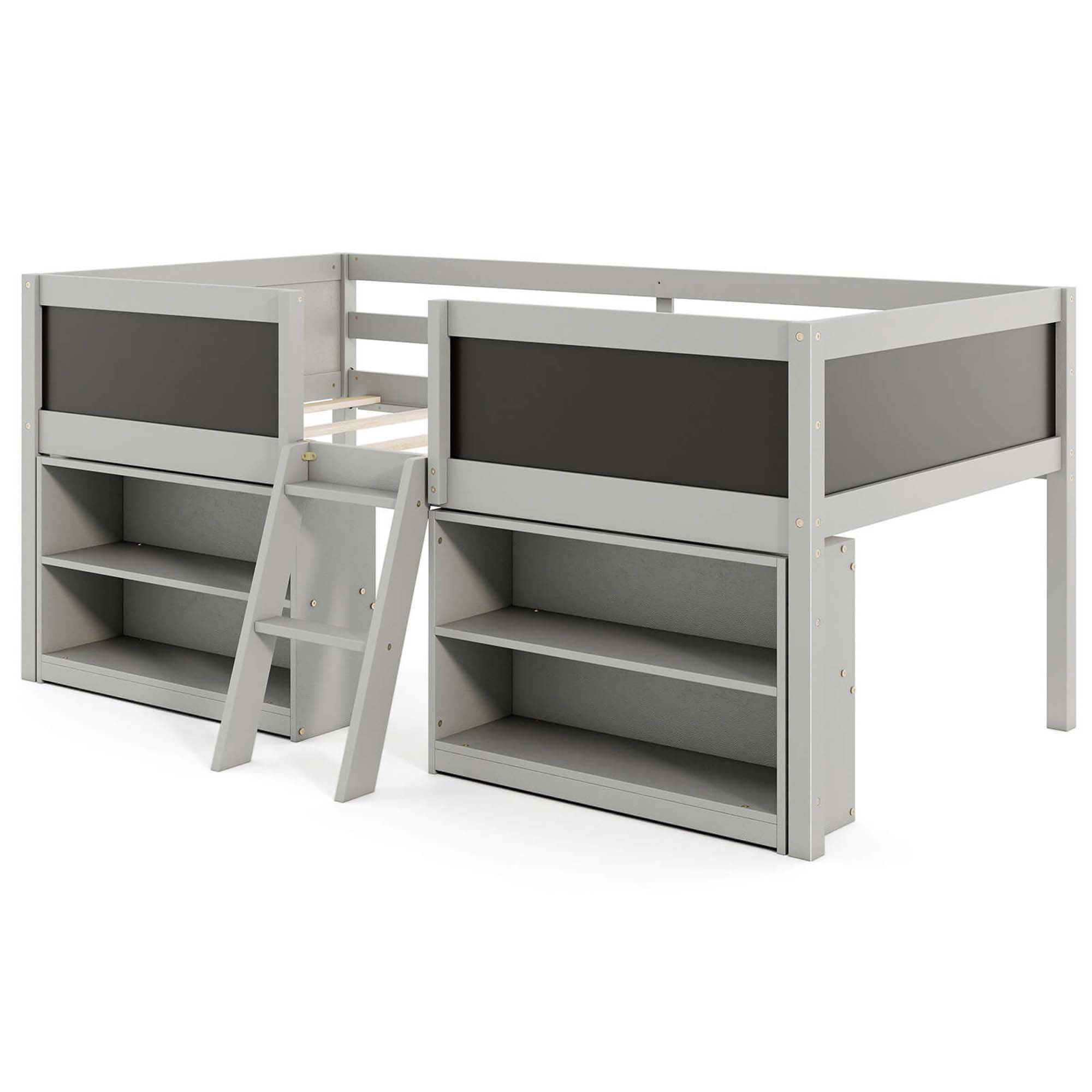 Costway Twin Size Low Loft Bed with Ramp Ladder & Bookcases Full-length ...