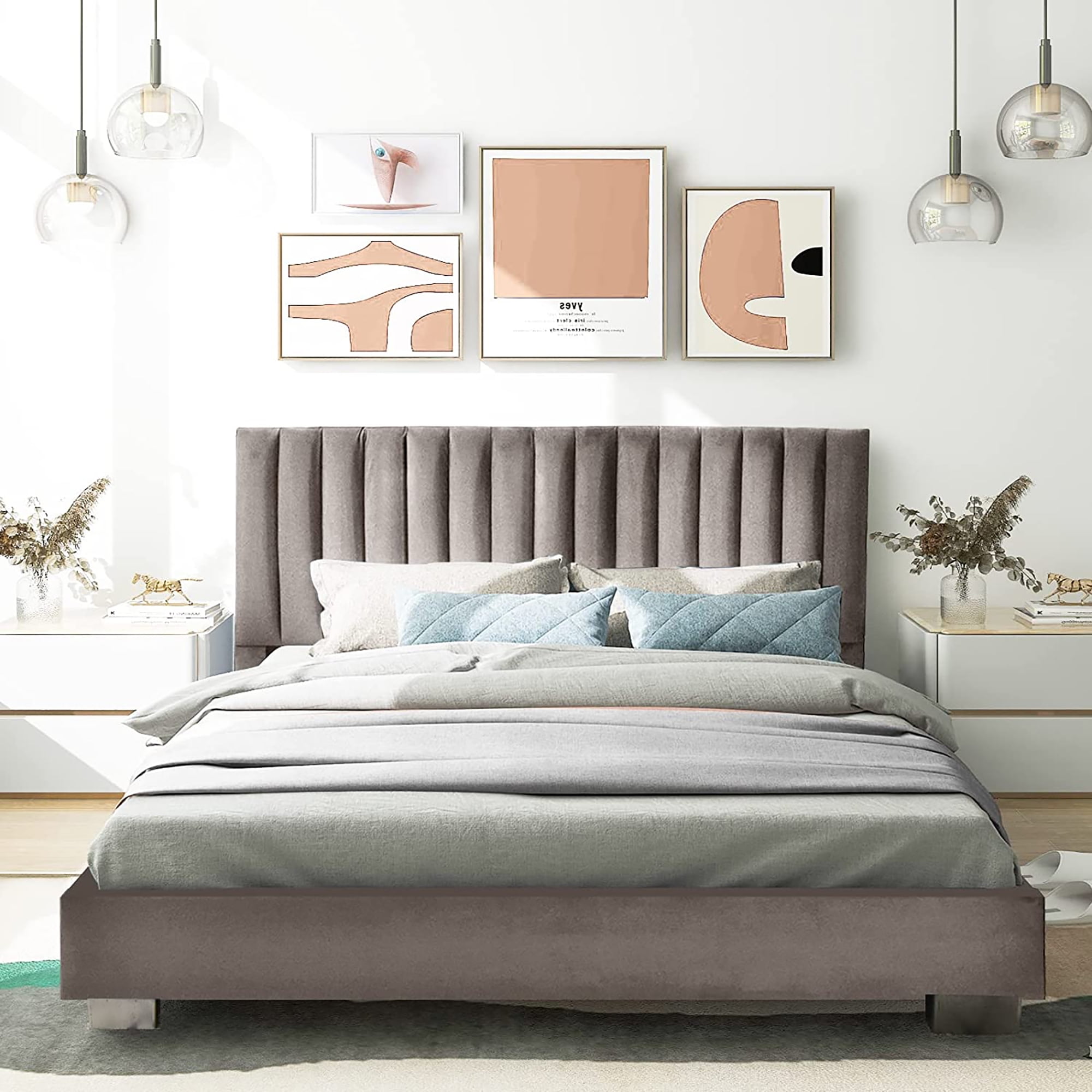 Costway Full Size Vertical Channel Modern Platform Beds, Grey - Walmart.com