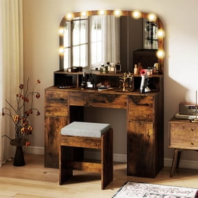 Costway Vanity Set with Dimmable Lighted Mirror, 51.5x15.5x31.5 inches ...