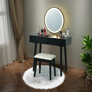 Costway Vanity Set w/ Flip Top Mirror, Lights, USB, Cushioned Stool ...