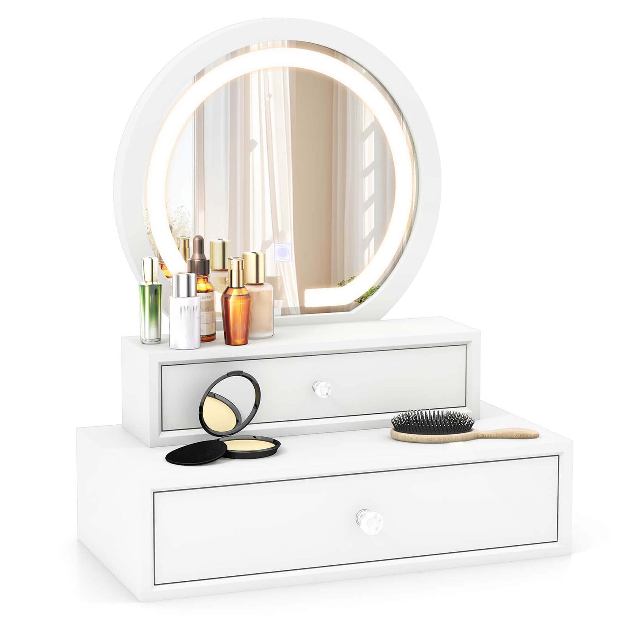 Costway Vanity Mirror with 2 Slide-out Drawers 3 Lighting Modes ...